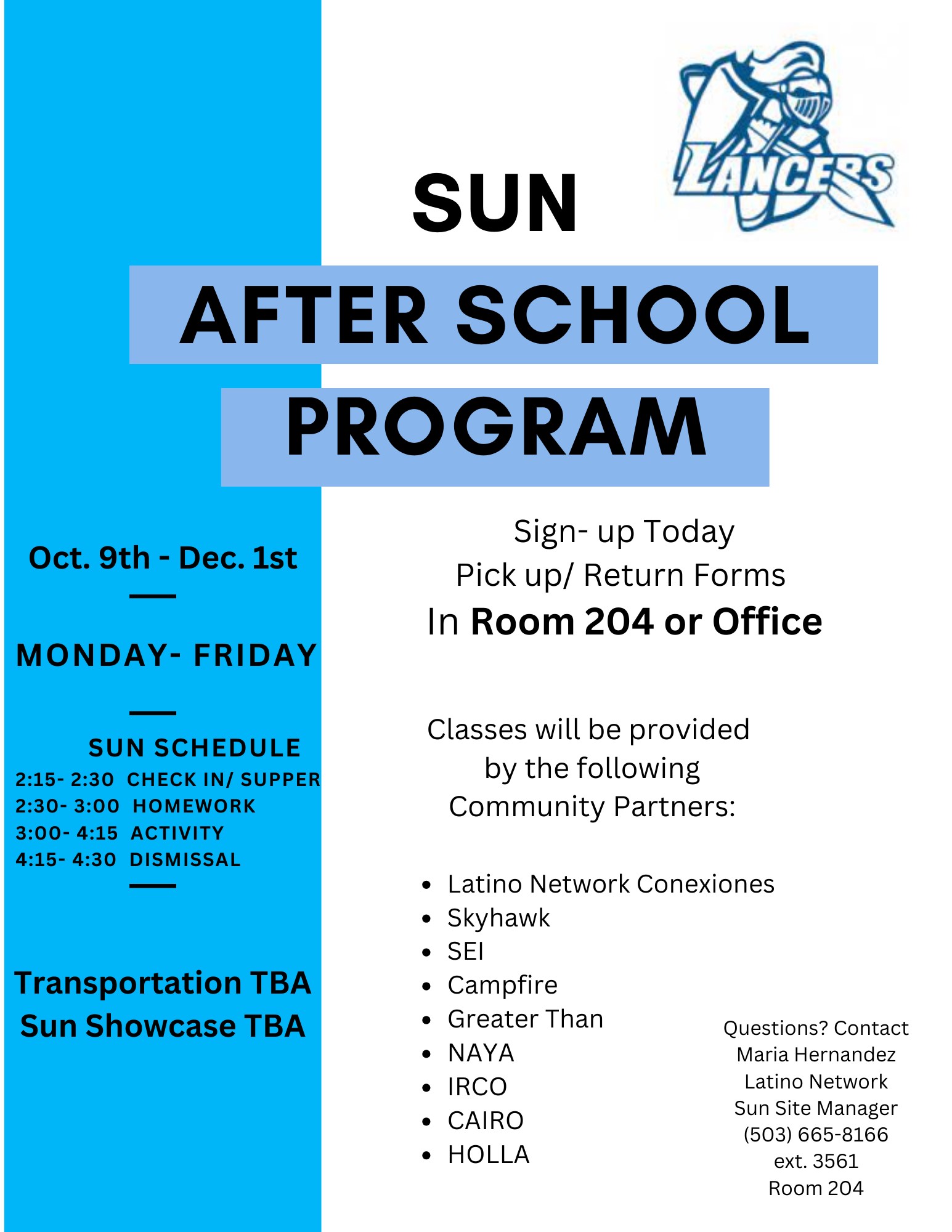 SUN AFTER SCHOOL PROGRAM OCTOBER 9TH - DECEMBER 1ST MONDAY - FRIDAY ...