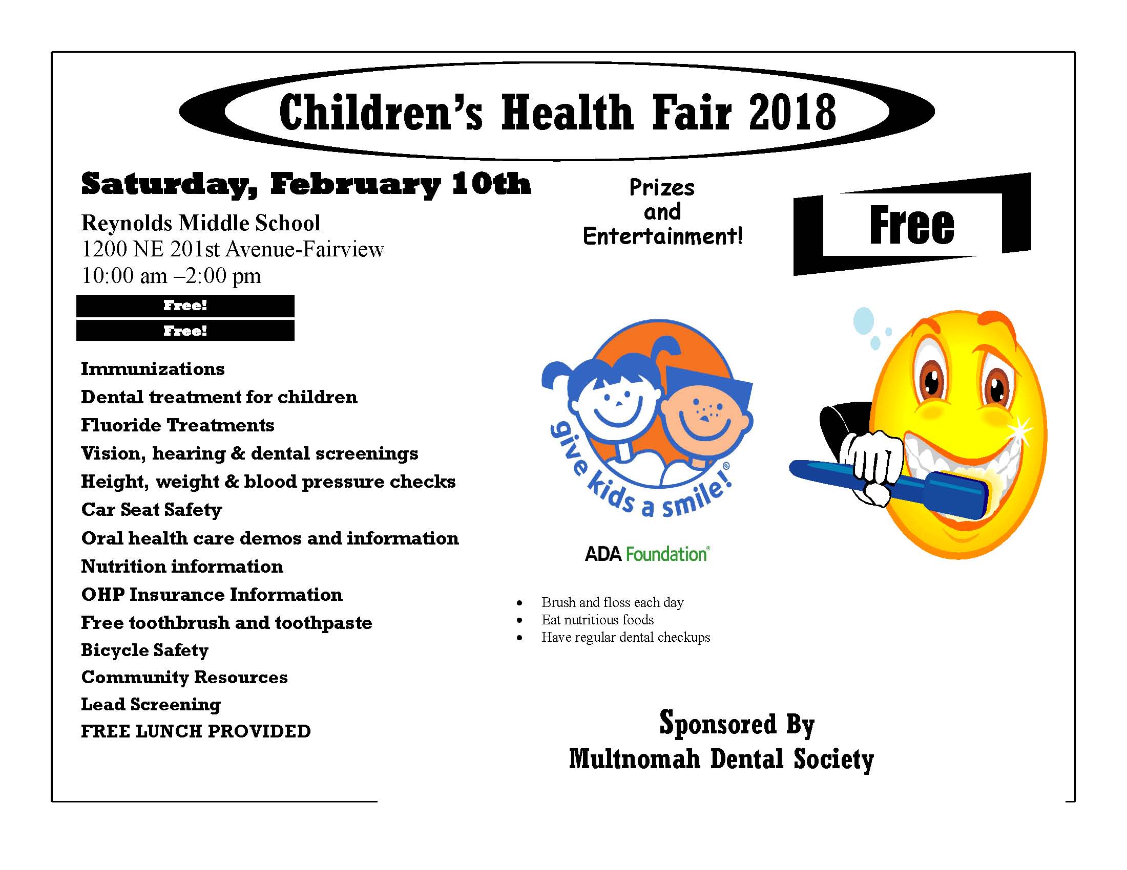 Children's Free Health Fair 2018! Saturday, February 10th at Reynolds ...